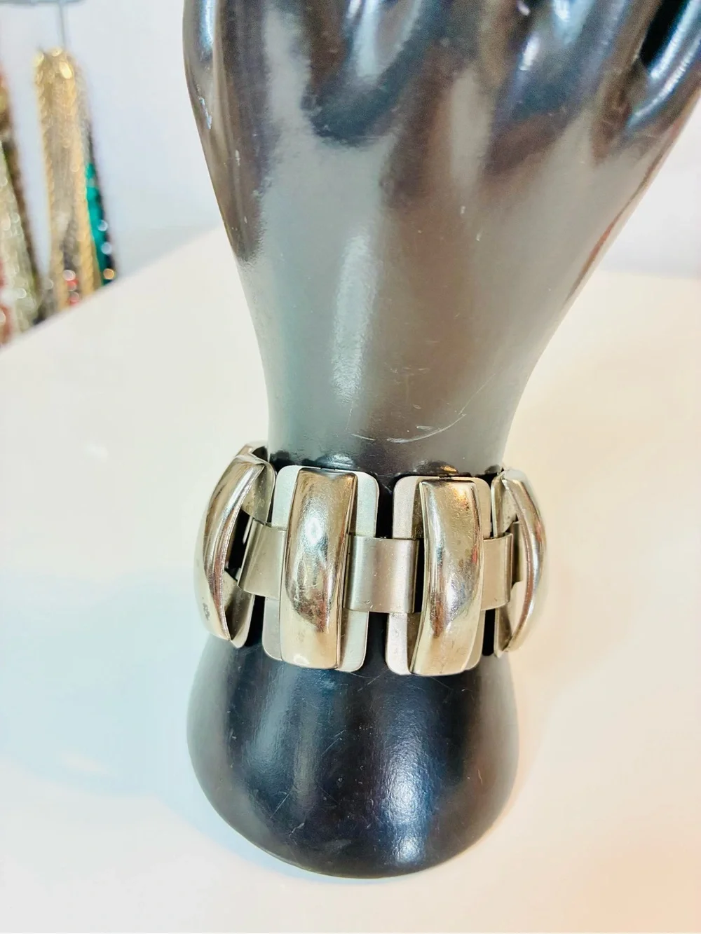 Source Unknown | Jewelry | Silvertone Wide Hlink Bracelet Domed ...